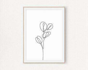 Eucalyptus One Line Drawing Printable Wall Art Simple - Etsy