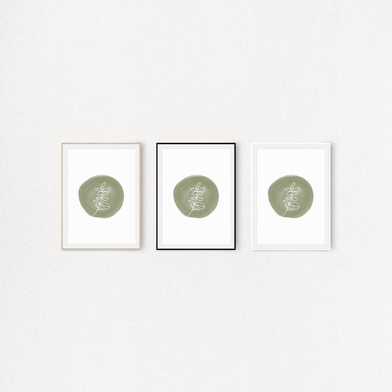 Printable Line Eucalyptus Wall Art Print on Green Circle Fine - Etsy