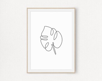 Monstera One Line Drawing Printable Wall Art Simple Botanical - Etsy