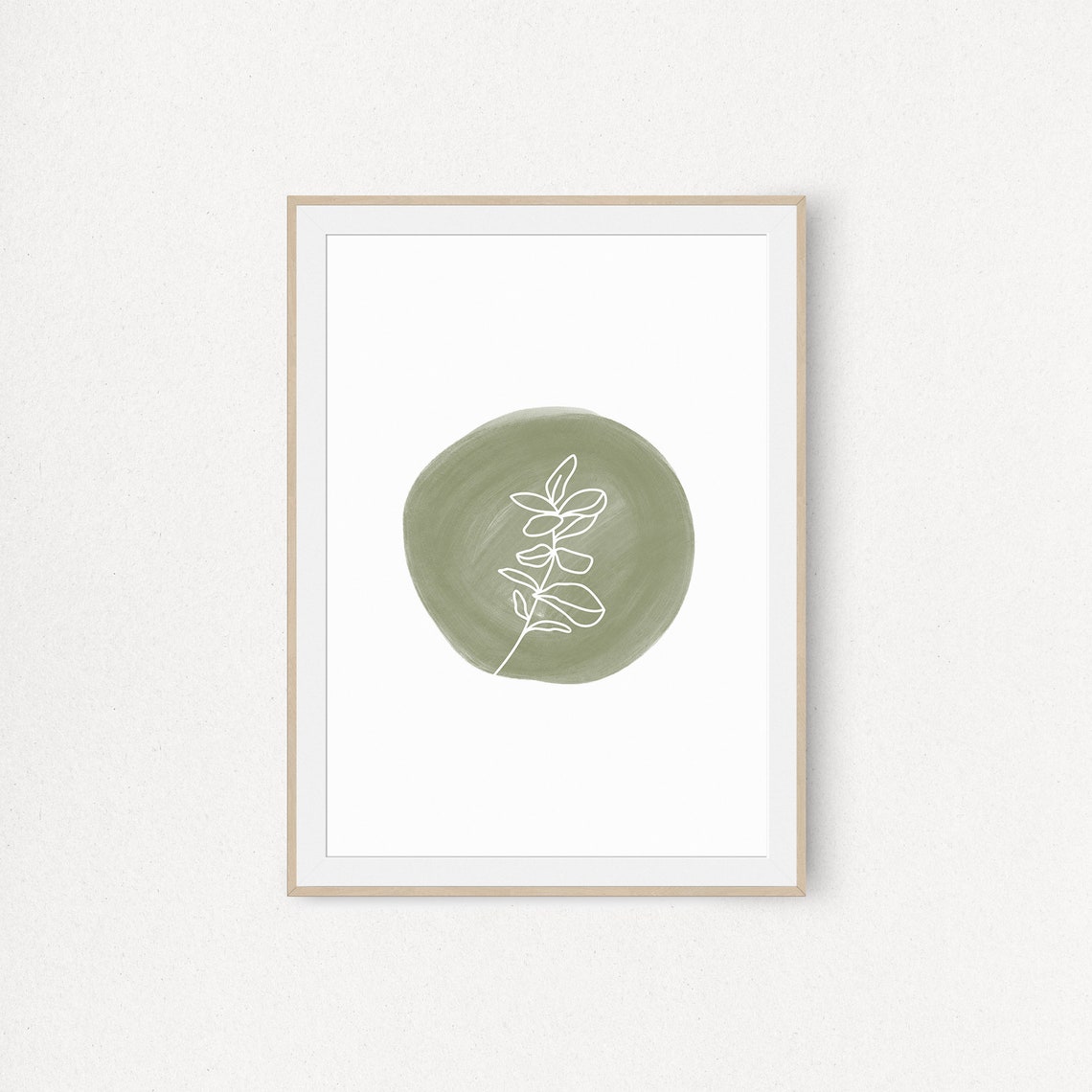 Printable Line Eucalyptus Wall Art Print on Green Circle Fine - Etsy