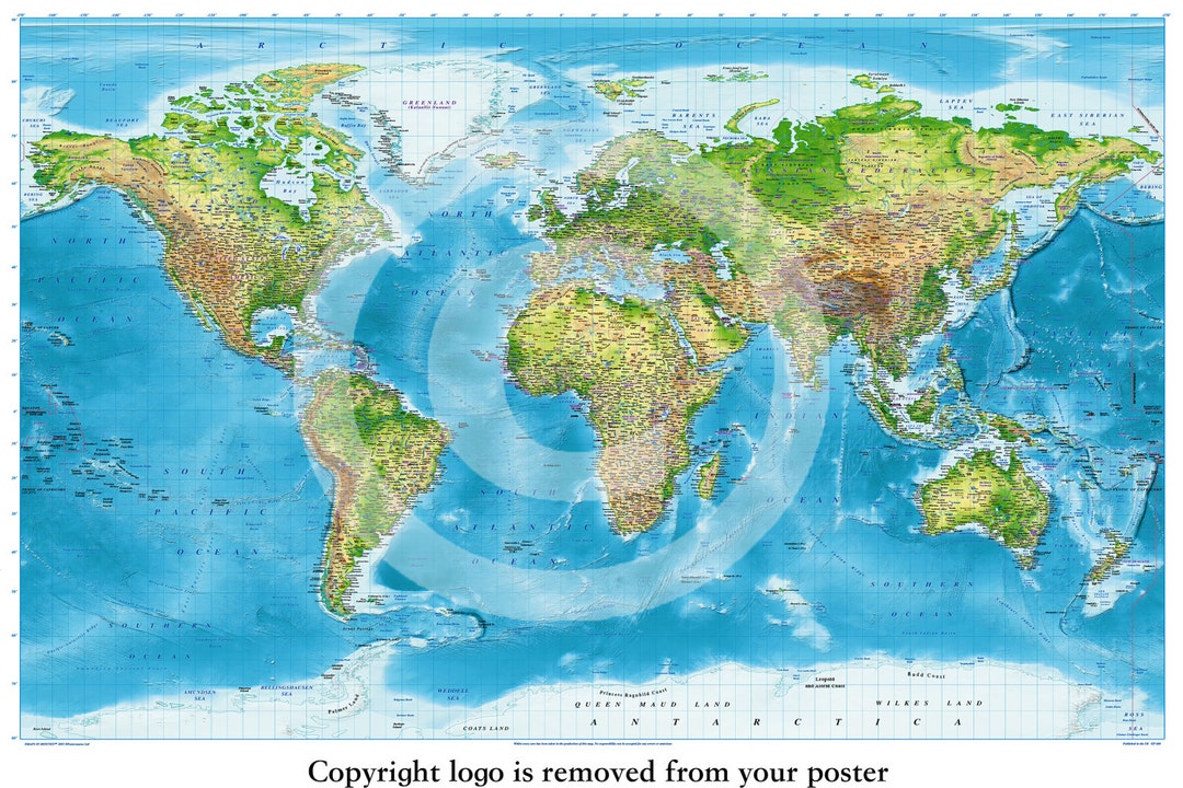 New 2015 Edition- World Map Physical & Political Poster - Etsy