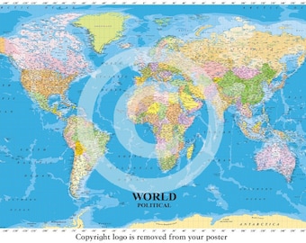 Laminated Physical World Map Political Atlas Educational School Type ...