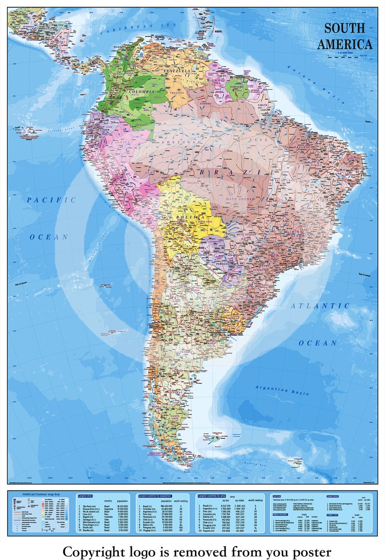 New 2015 Edition South America Map Poster - Etsy