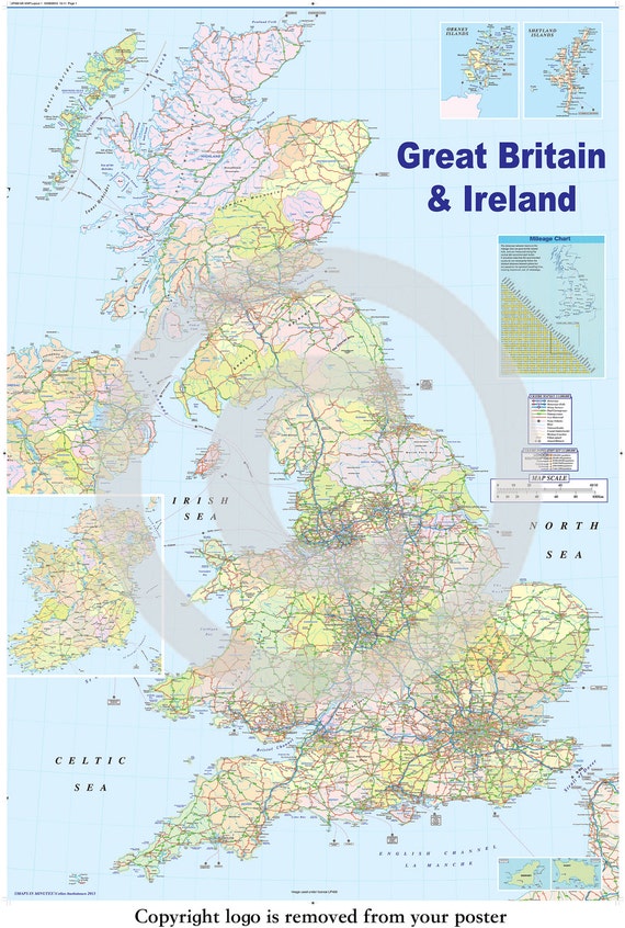 United Kingdom GB Road Map Poster | Etsy