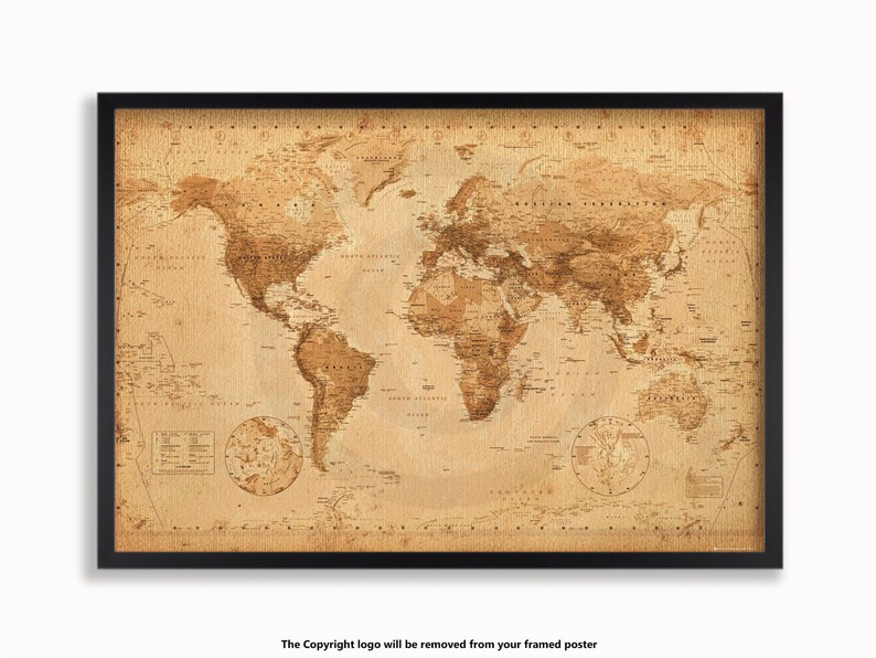 Antique Vintage Style Modern World Map Poster | Etsy