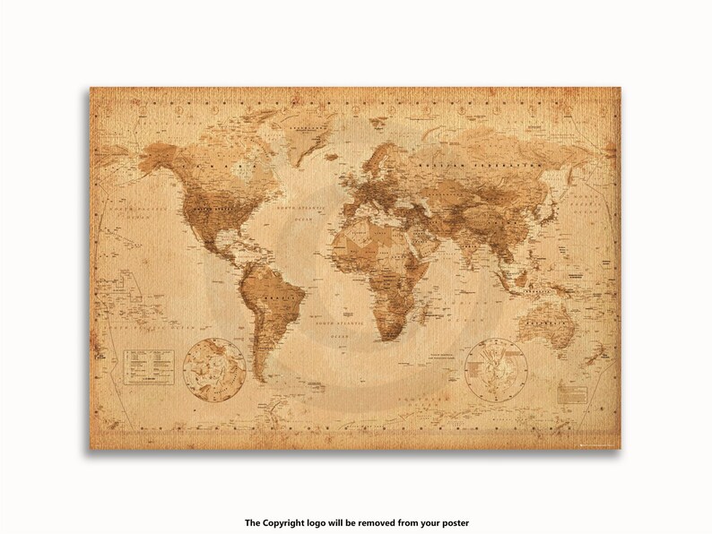 Antique Vintage Style Modern World Map Poster | Etsy