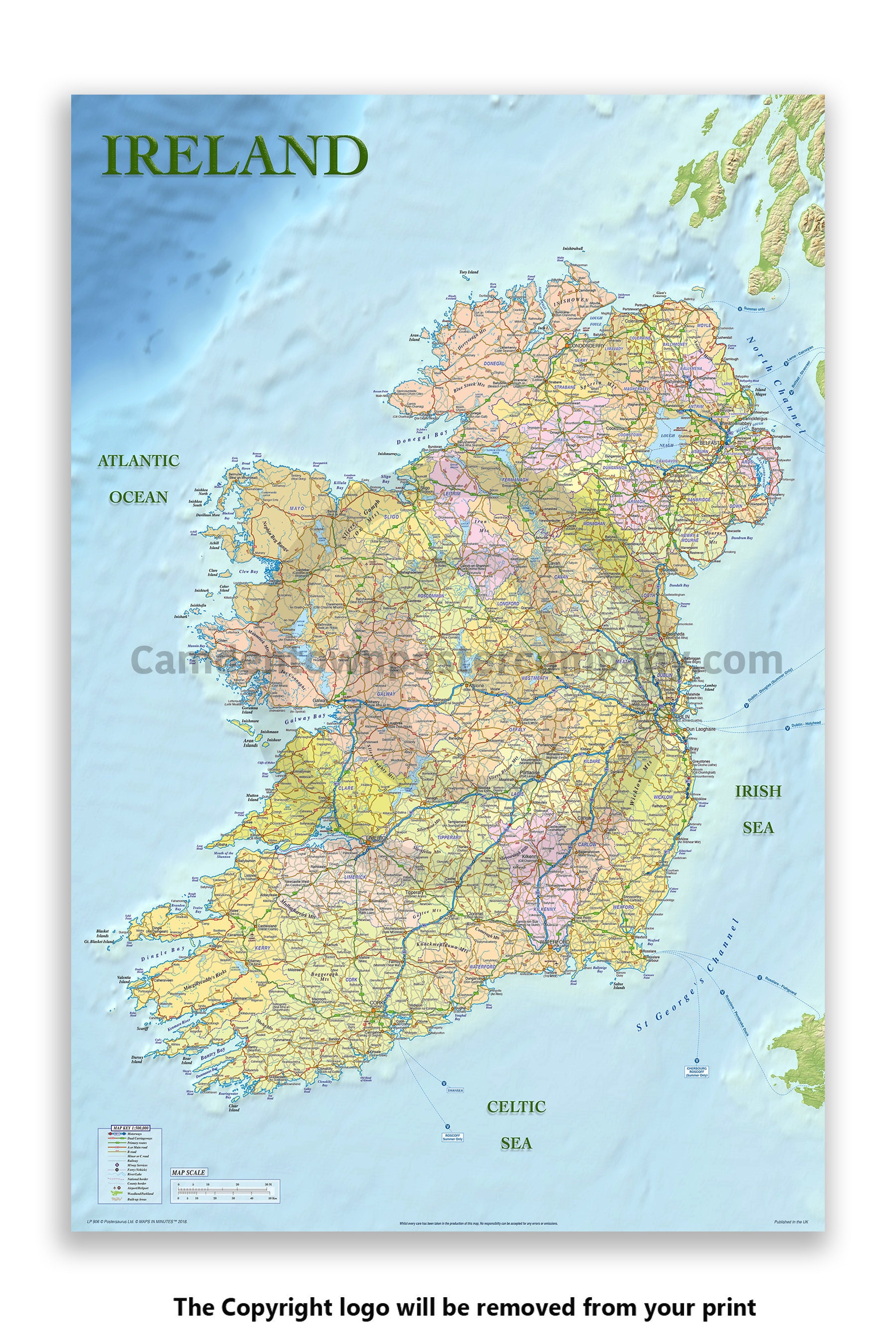 New 2019 Edition Ireland Road Map Poster - Etsy