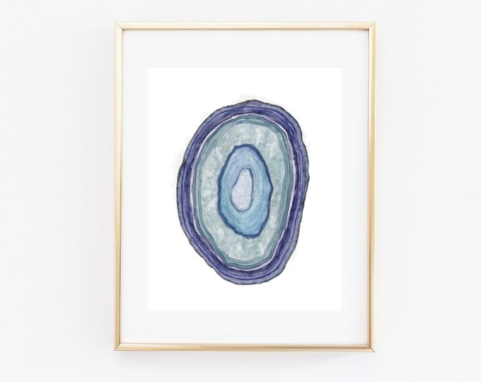 Agate Slice Art Watercolor Agate Art Print Blue Watercolor - Etsy