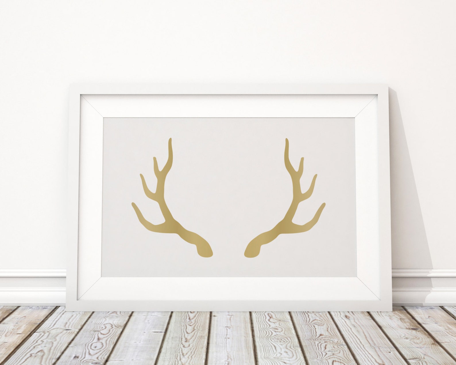 Deer Antlers Print in Gold, Antler Art, Wall Decor Gold, Gold Animal ...