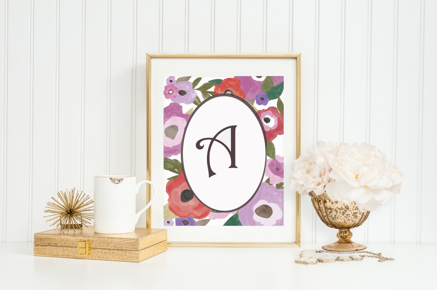 Custom Floral Monogram, Flower Monogram Art, Monogram Printable ...