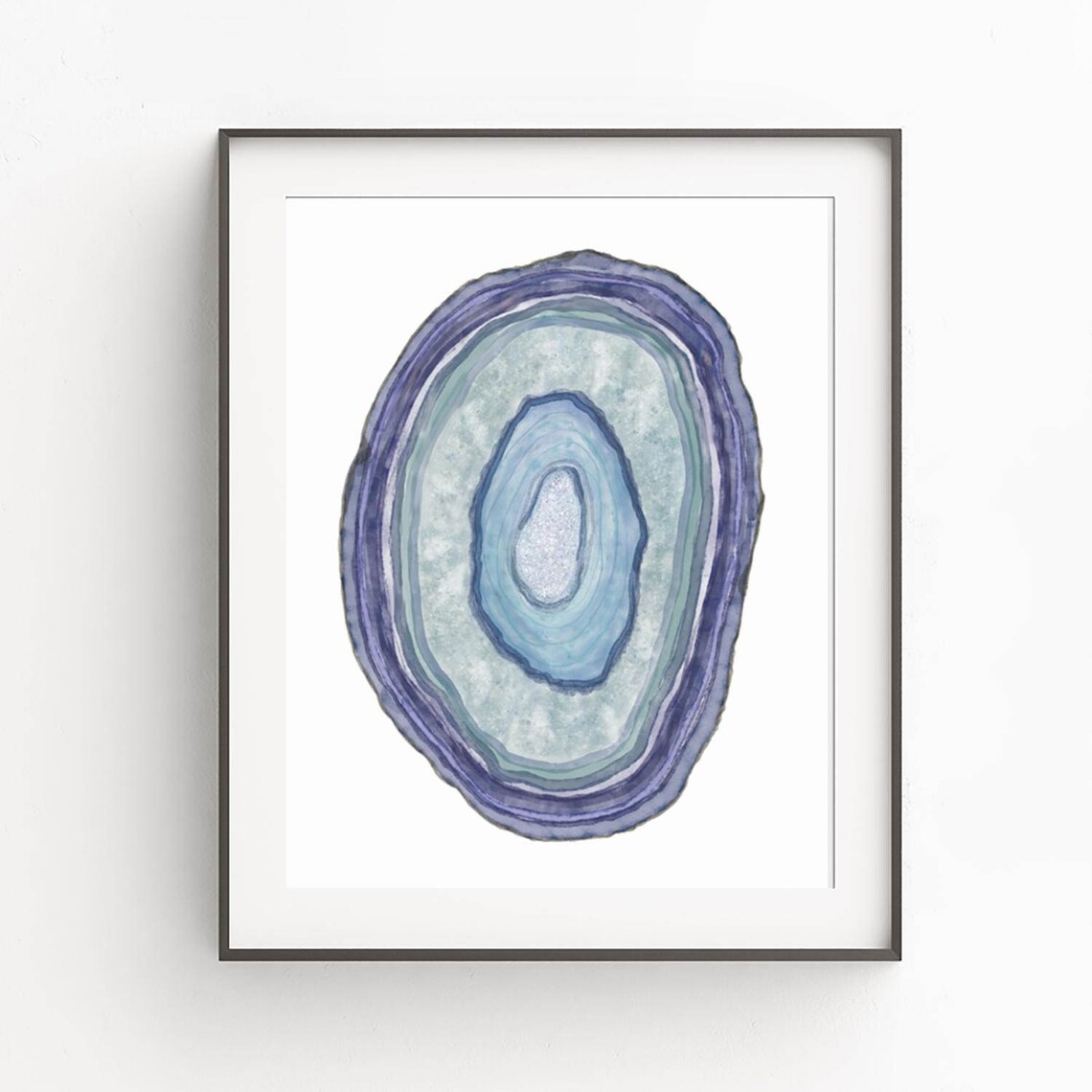 Agate Slice Art, Watercolor Agate Art Print, Blue Watercolor Art, Agate ...