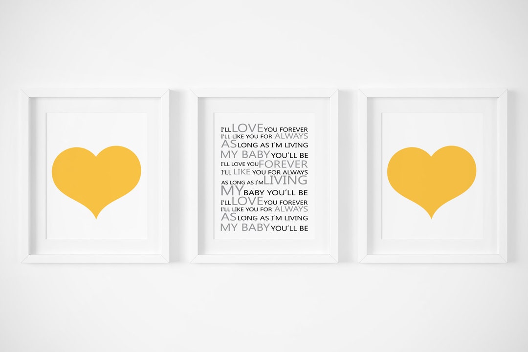 Yellow Heart Print, Heart Printable, Yellow Kids Decor, Yellow Nursery ...