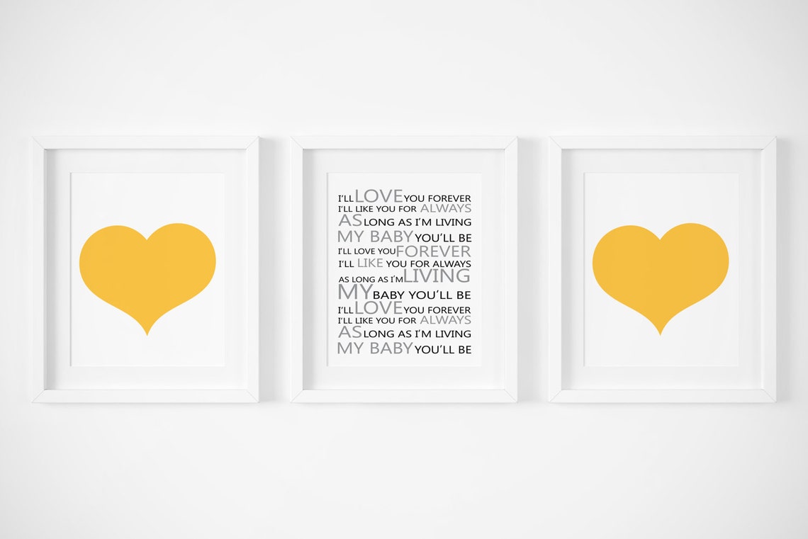 Yellow Heart Print, Heart Printable, Yellow Kids Decor, Yellow Nursery ...