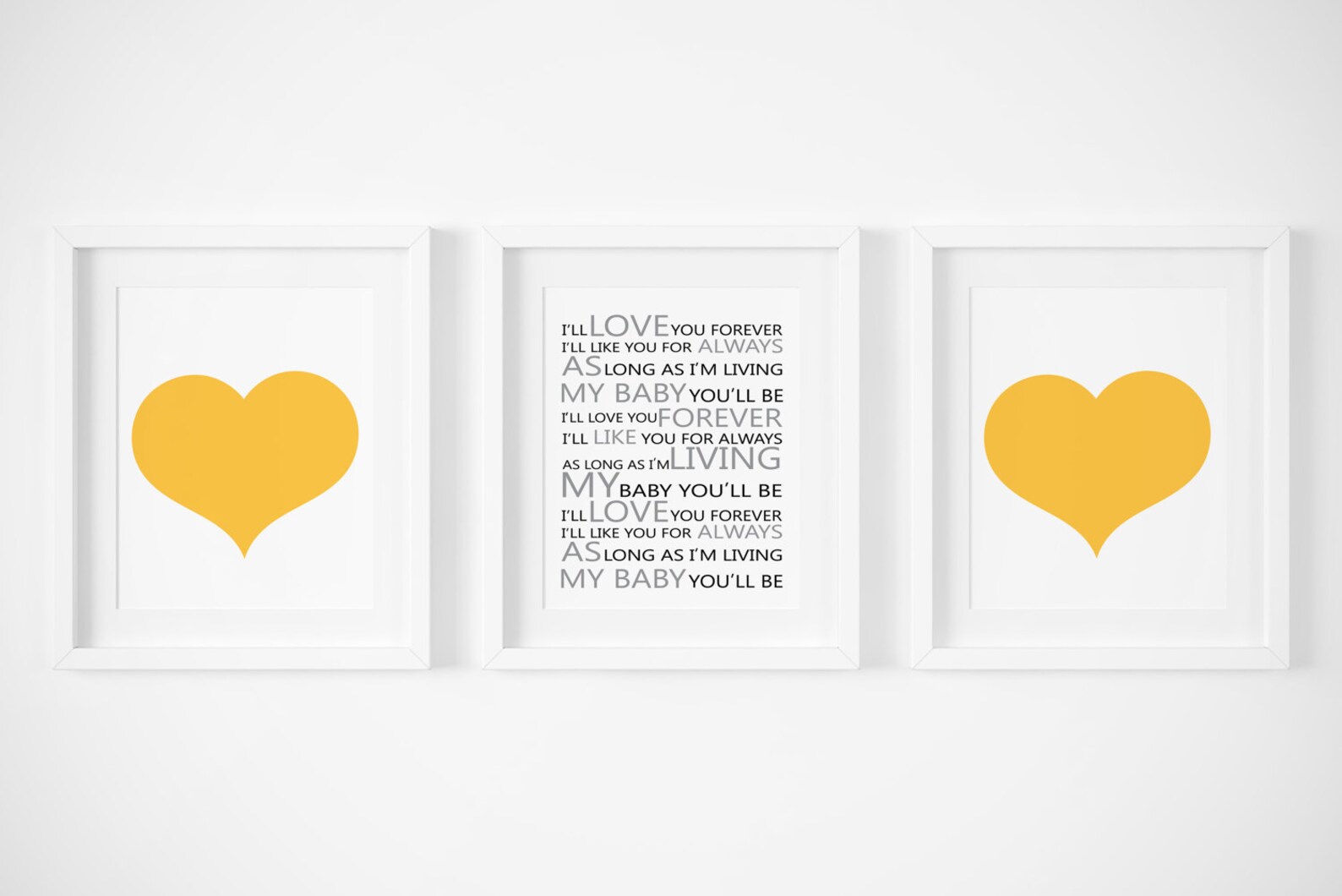 Yellow Heart Print, Heart Printable, Yellow Kids Decor, Yellow Nursery ...