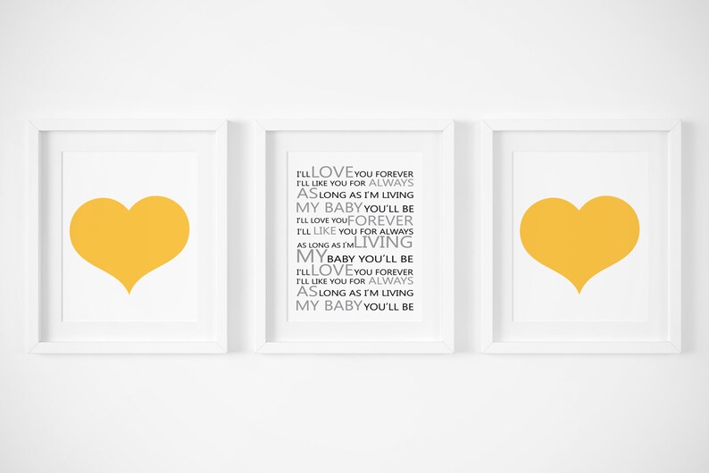 Yellow Heart Print, Heart Printable, Yellow Kids Decor, Yellow Nursery ...