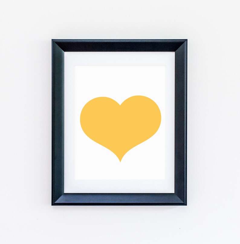 Yellow Heart Print, Heart Printable, Yellow Kids Decor, Yellow Nursery ...