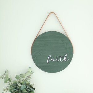 Faith Round - Hunter Green - Cognac Strap - Wood Round Sign ...