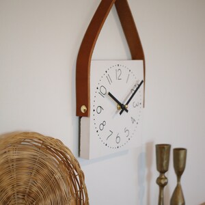 Mini Square Clock - White Clock With Leather - 6" Wood Clock - Small ...