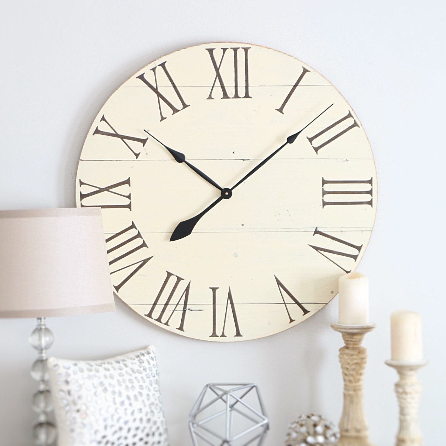Large Wall Clock off White Clock Farmhouse Living Room - Etsy
