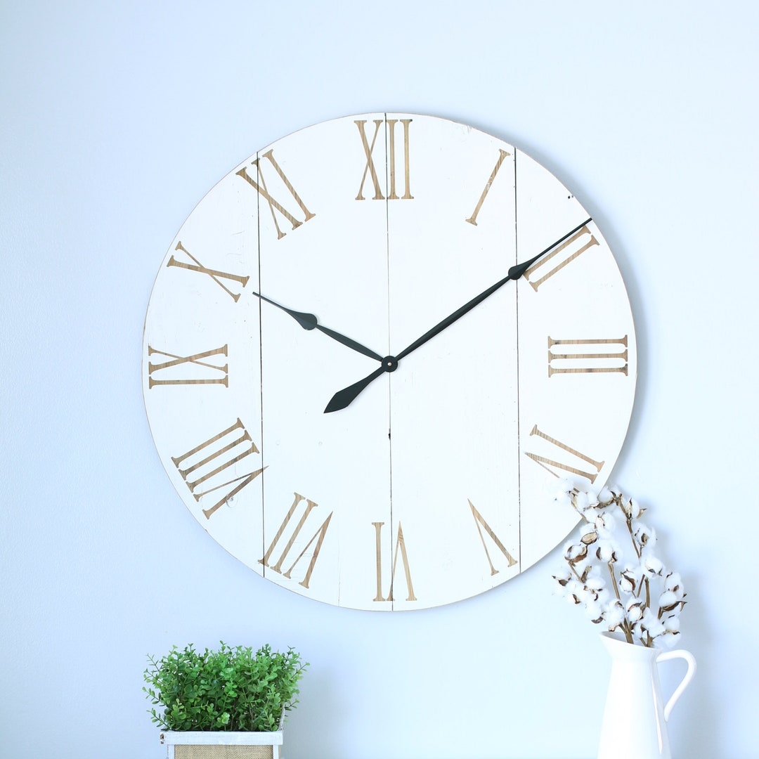 Large Wall Clock - off White - Above Fireplace Decor - Farmhouse Living ...