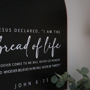 Arched Wall Sign - John 6:35 - Scripture Wall Art - Living Room Wall ...
