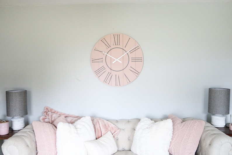 Large Wall Clock Blush Pink Clock Silver Hands Above - Etsy