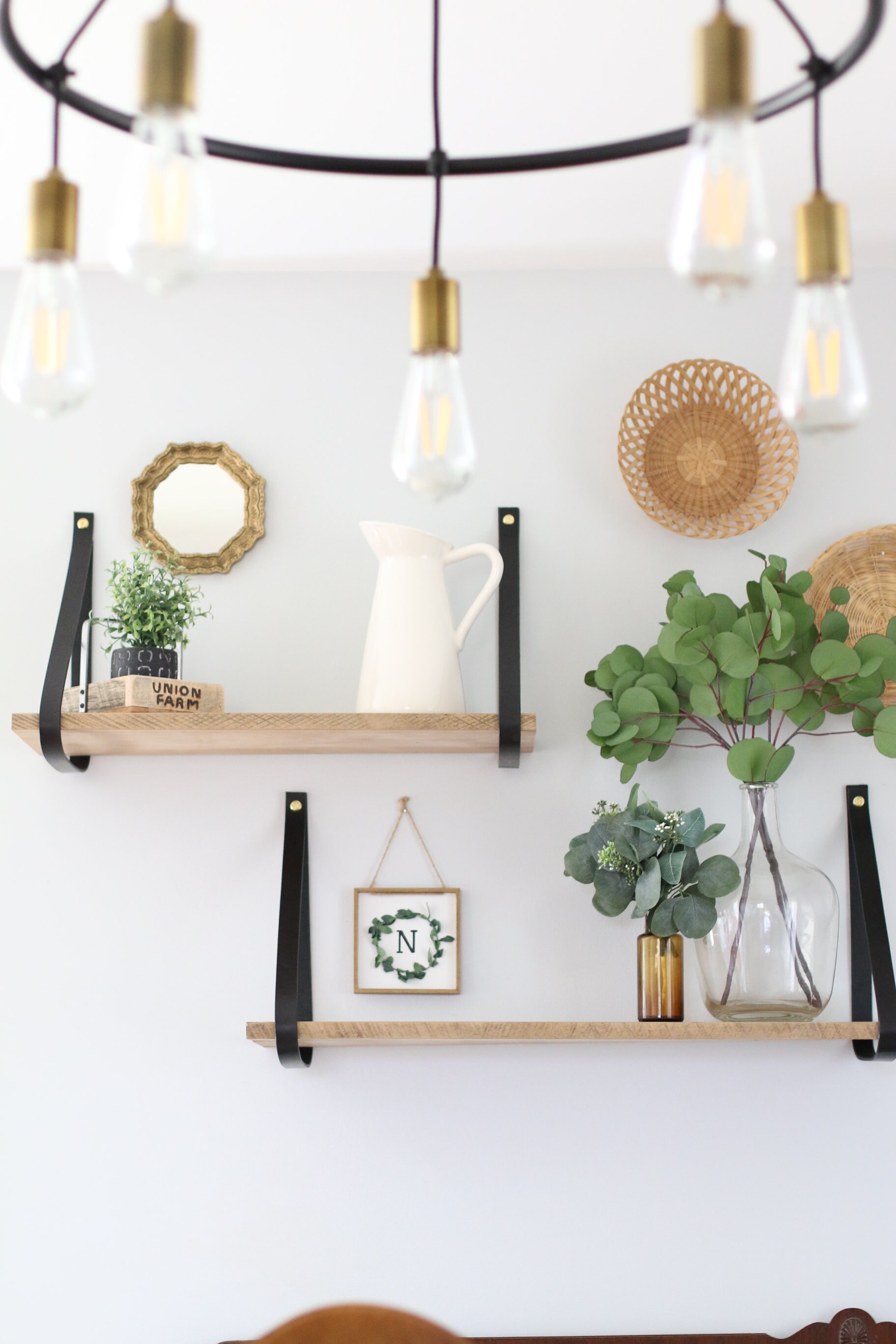 Double Shelving Reclaimed Barn Board Black Leather Straps - Etsy