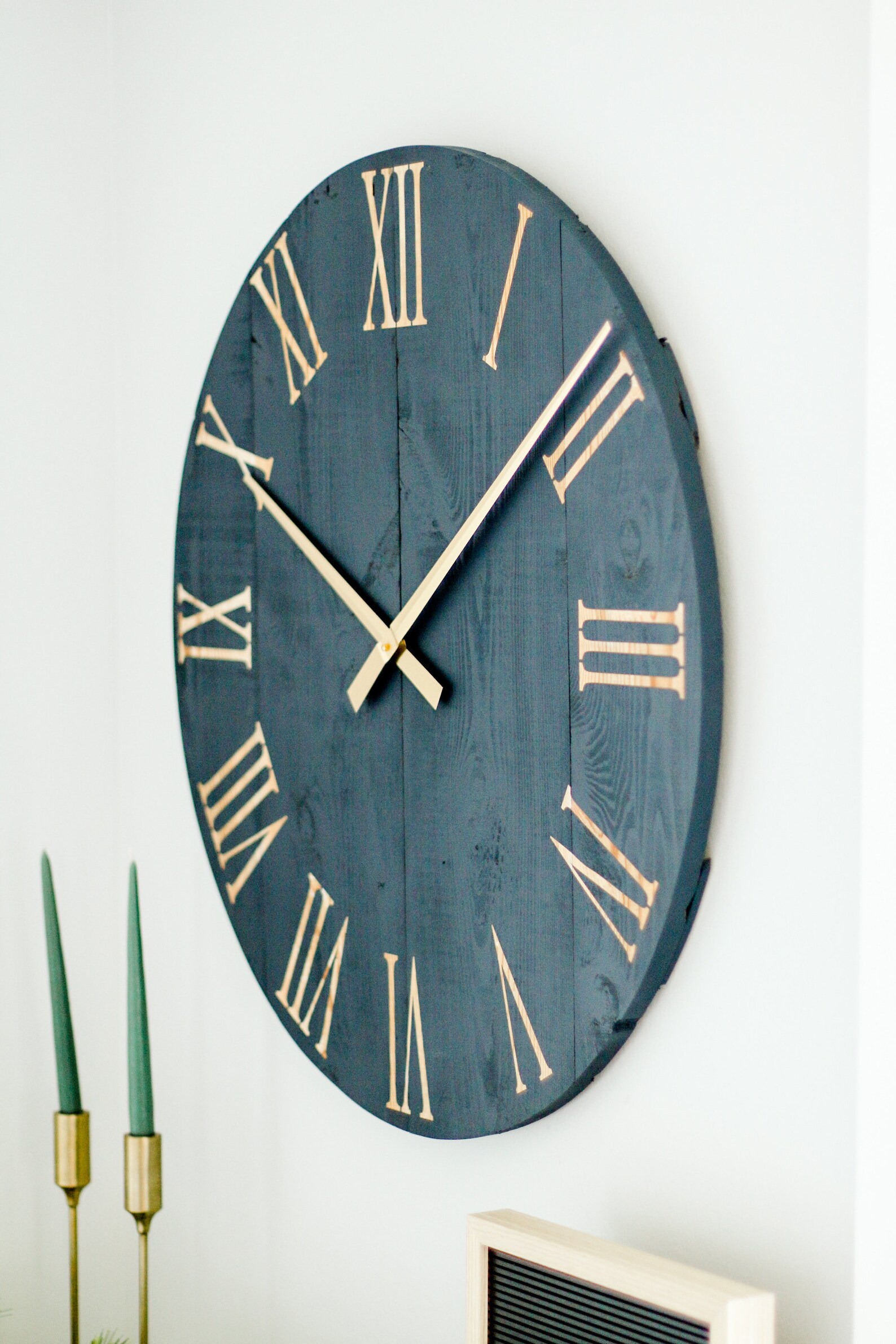 Large Wall Clock Navy & Gold Mid Century Modern Modern | Etsy