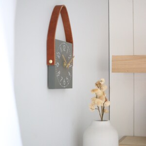 Mini Square Clock - Clock With Leather - Neutral Grey/green - 6" Wood ...