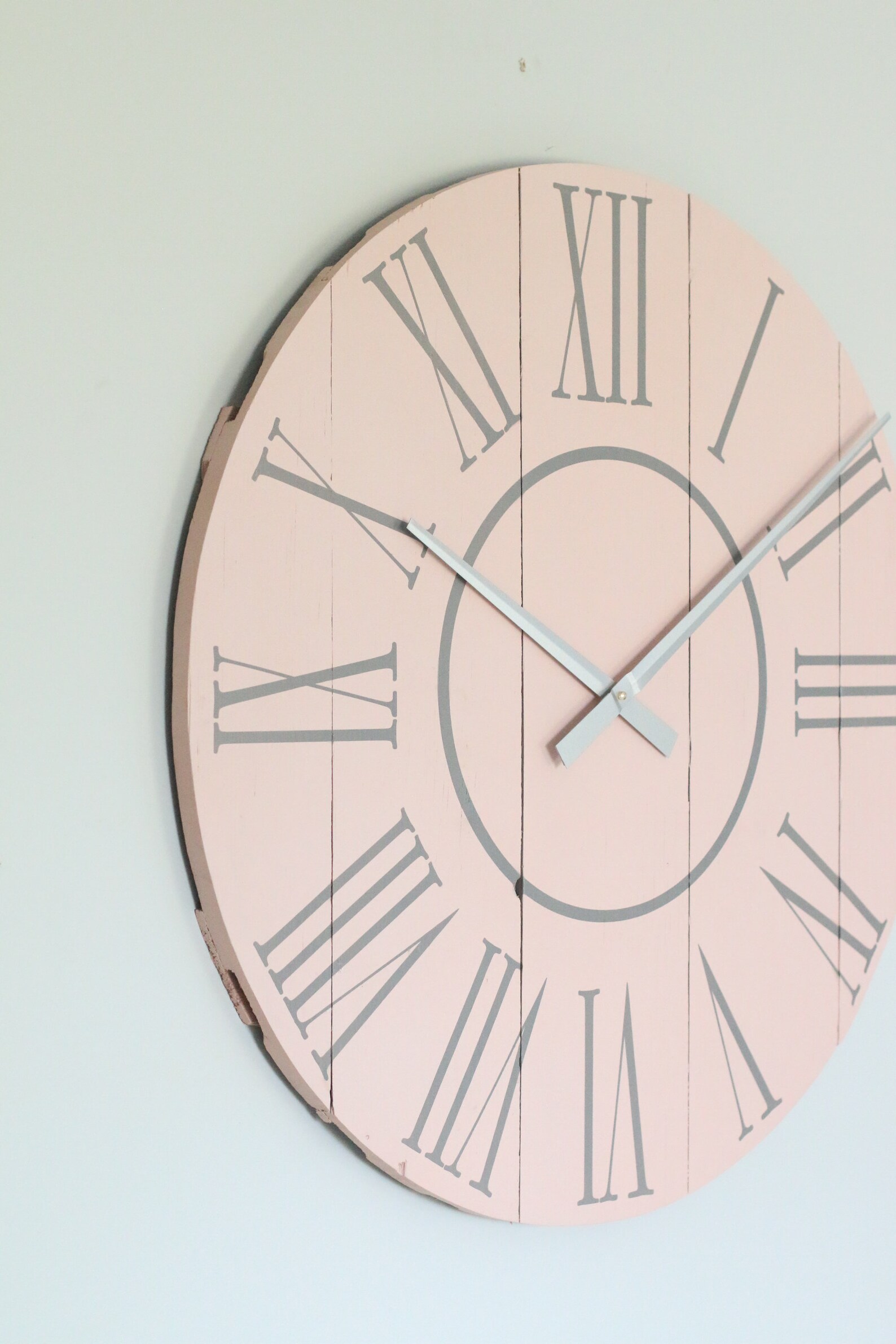 Large Wall Clock Blush Pink Clock Silver Hands Above - Etsy
