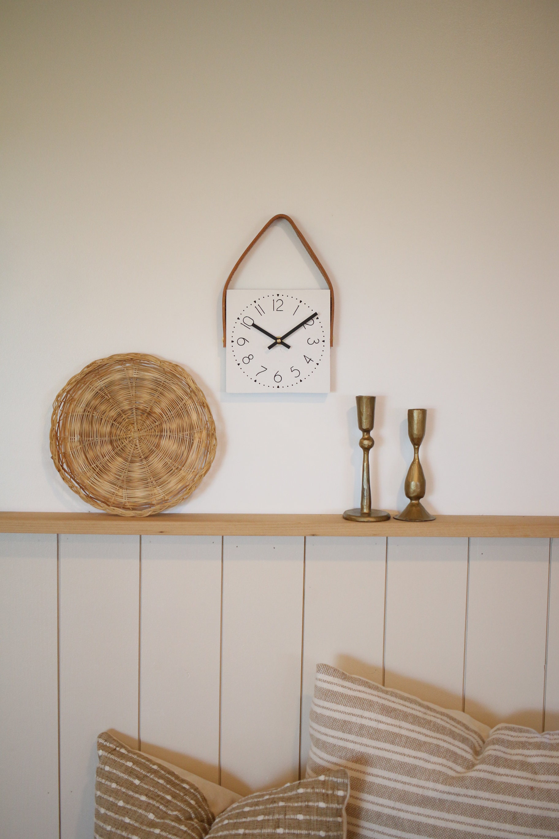Mini Square Clock - White Clock With Leather - 6" Wood Clock - Small ...