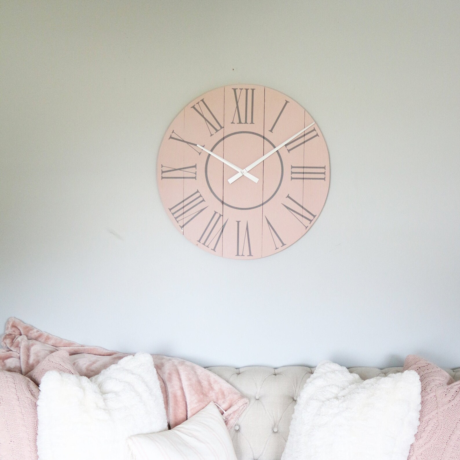 Large Wall Clock Blush Pink Clock Silver Hands Above - Etsy