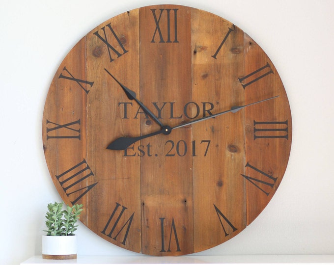 Large Wall Clock Personalized Gift Large Wooden Wall Clock Customized ...