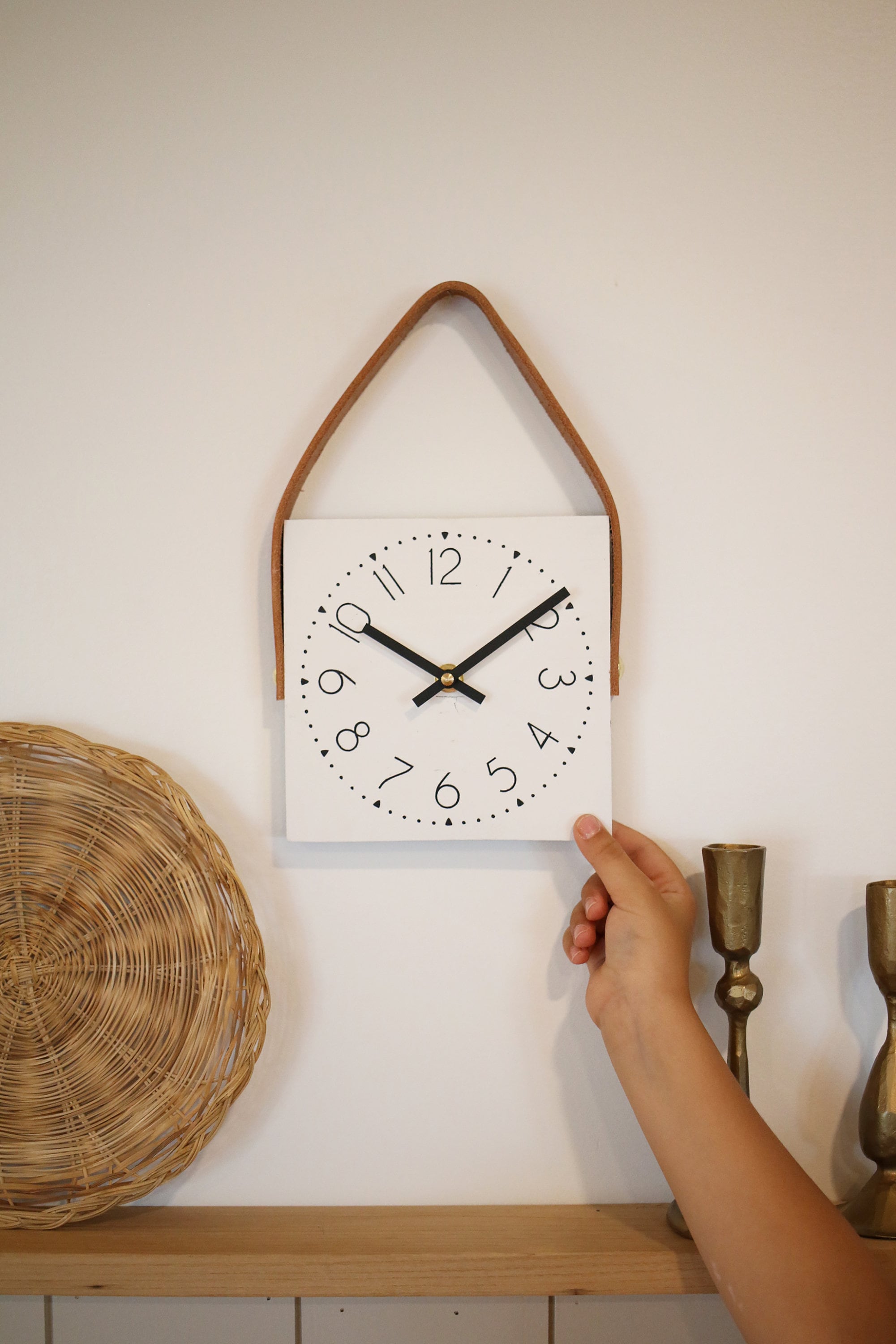 Mini Square Clock - White Clock With Leather - 6" Wood Clock - Small ...
