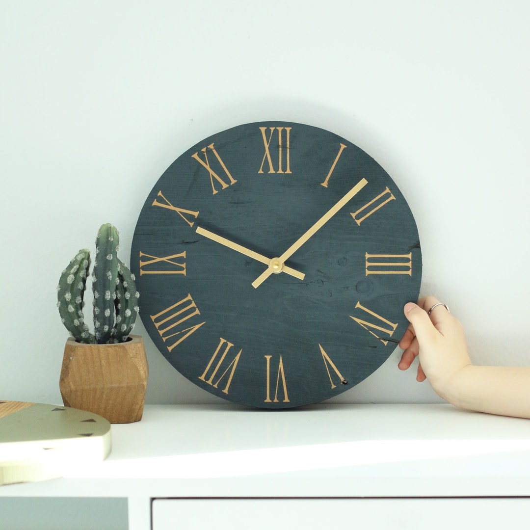 Small Wall Clock - Navy and Gold - Tiny Modern Decor - Modern Farmhouse ...