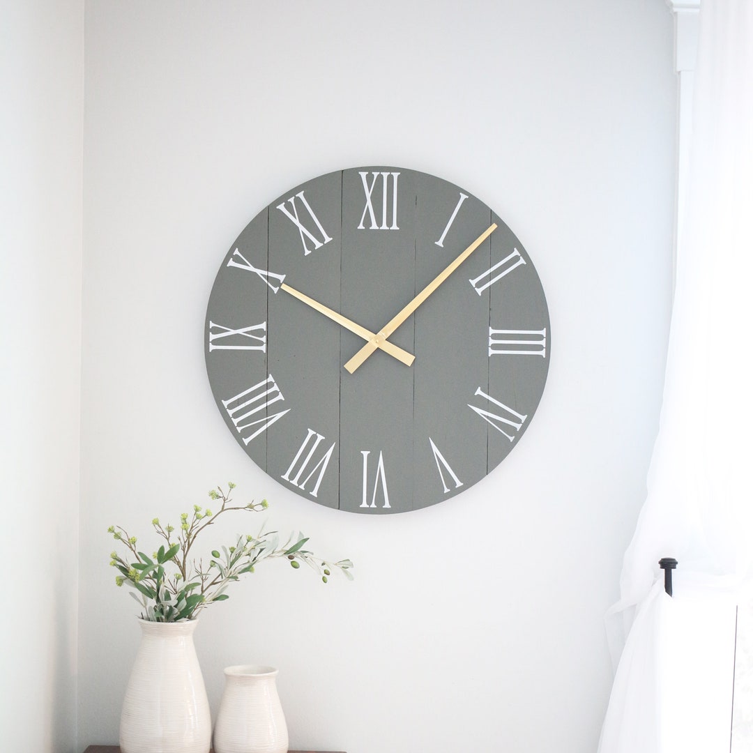 Large Wall Clock - Neutral Grey/green - Farmhouse Wall Decor ...