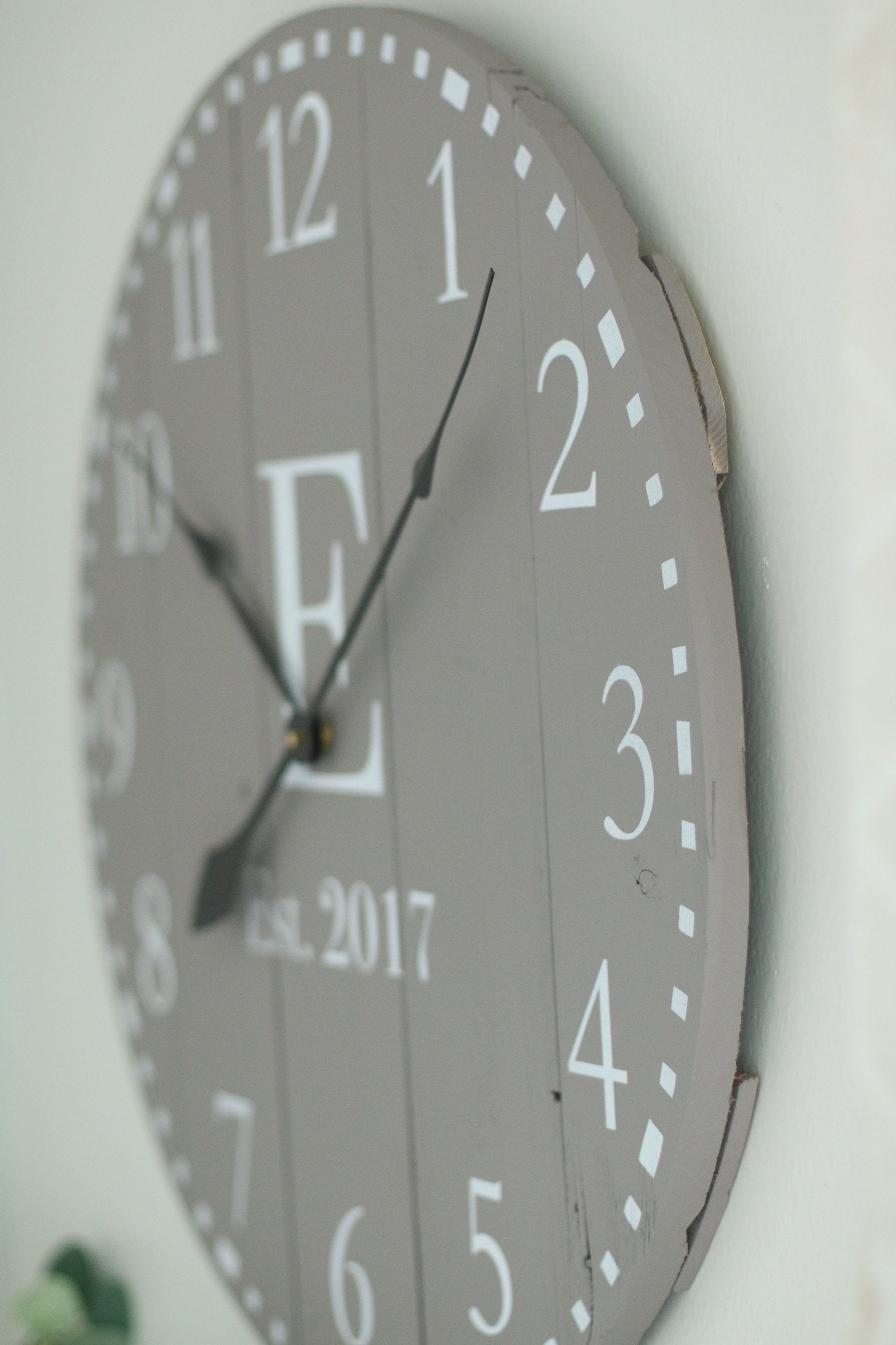 Large Wall Clock Grey Chalk Paint Living Room Decor - Etsy