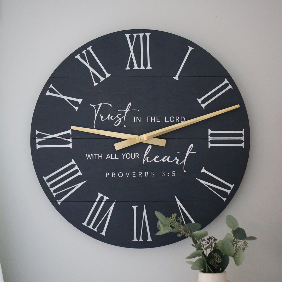 Large Wall Clock - Trust in the Lord - Scripture Wall Decor - Living ...