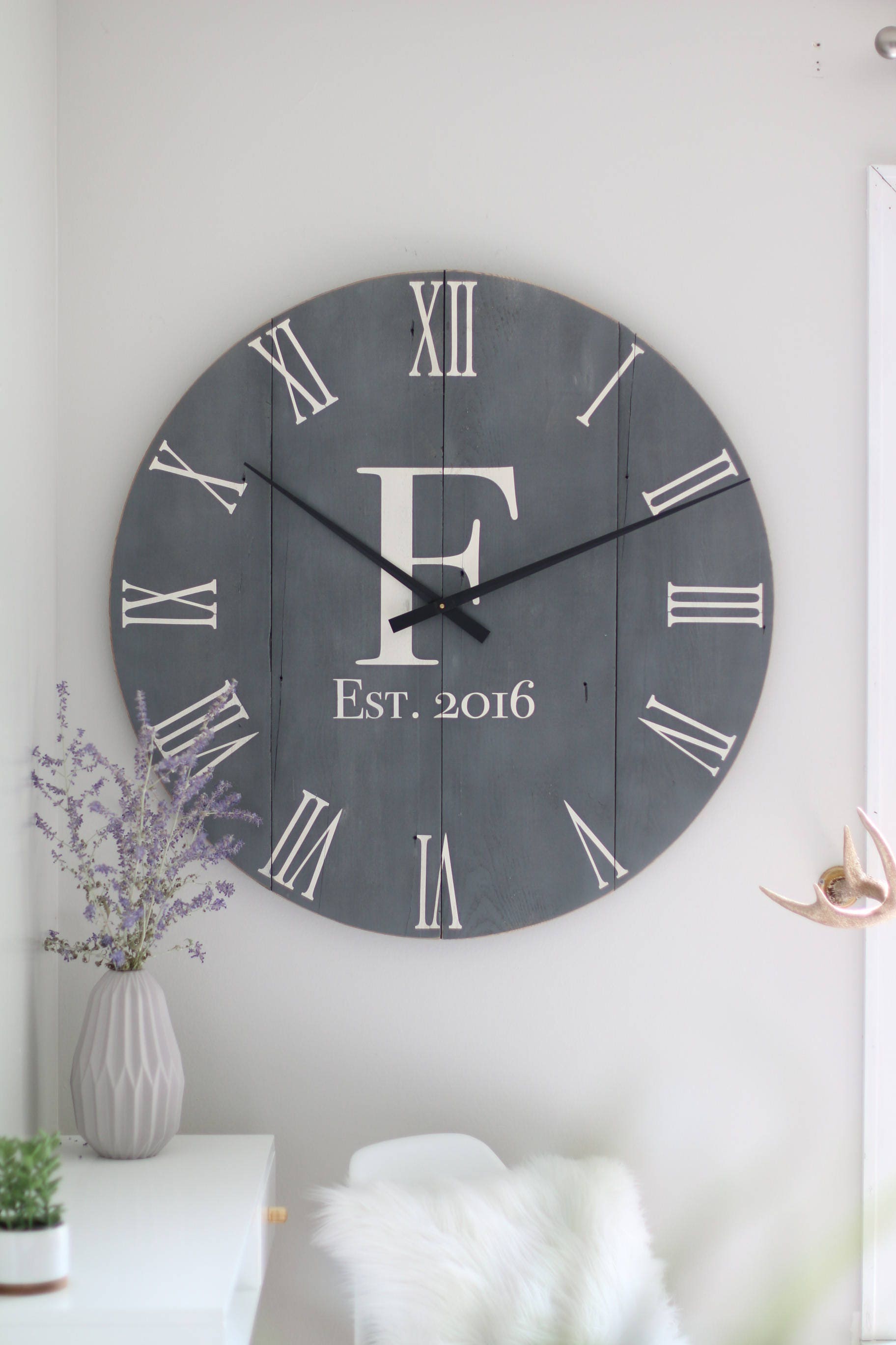 Large Wall Clock Grey Chalk Paint Farmhouse Decor House - Etsy
