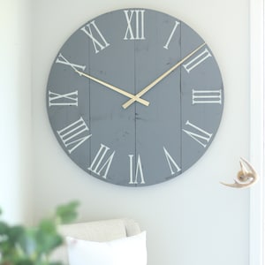 Large Wall Clock - Slate Grey and Gold - Clocks for Wall - Farmhouse ...
