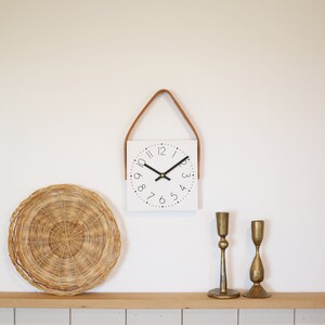 Mini Square Clock - White Clock With Leather - 6" Wood Clock - Small ...