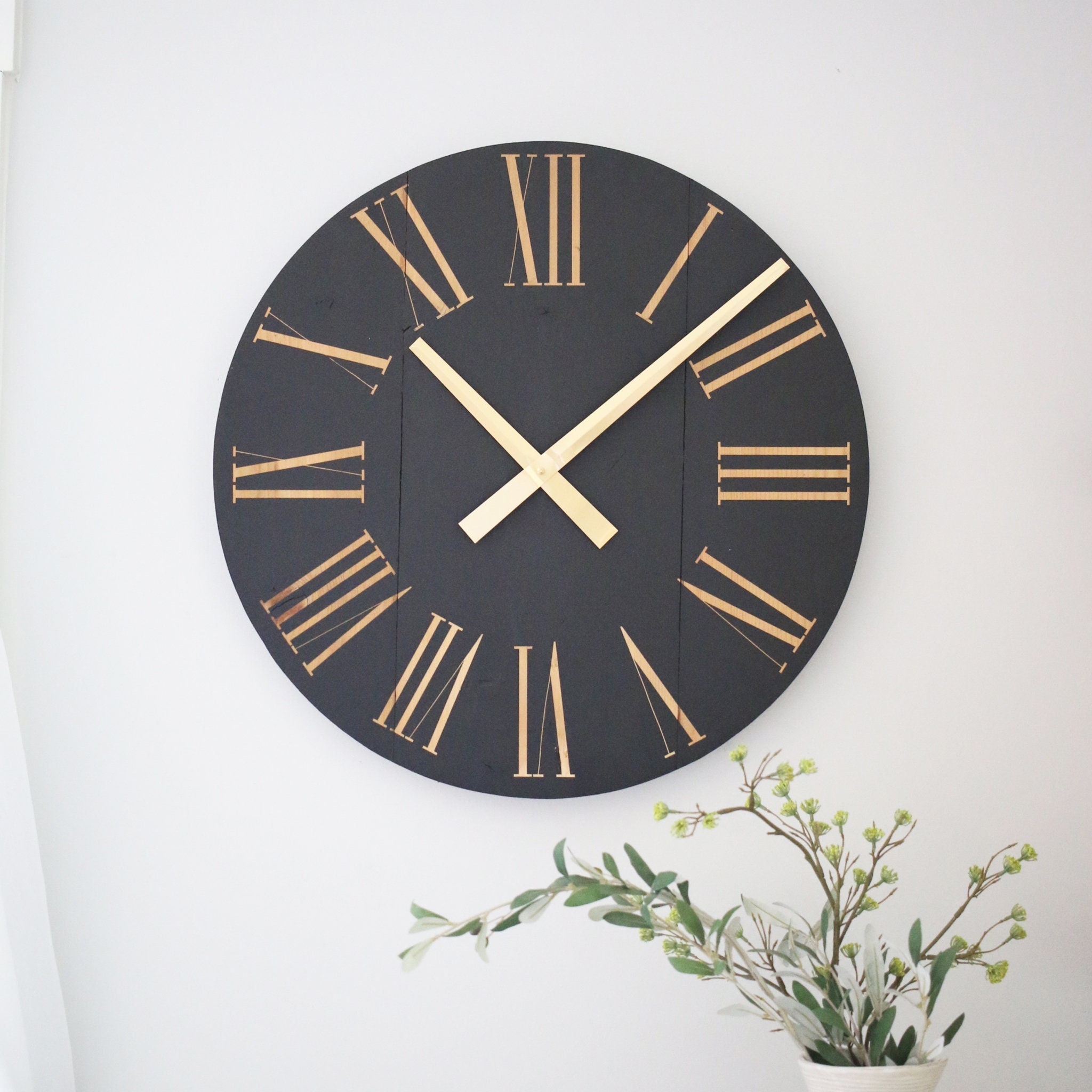Wall Clock Black and Gold Living Room Home Decor Modern - Etsy