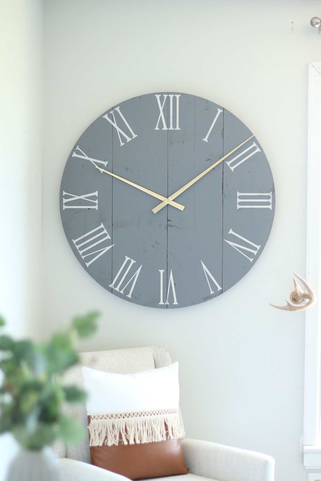 Large Wall Clock - Slate Grey and Gold - Clocks for Wall - Farmhouse ...