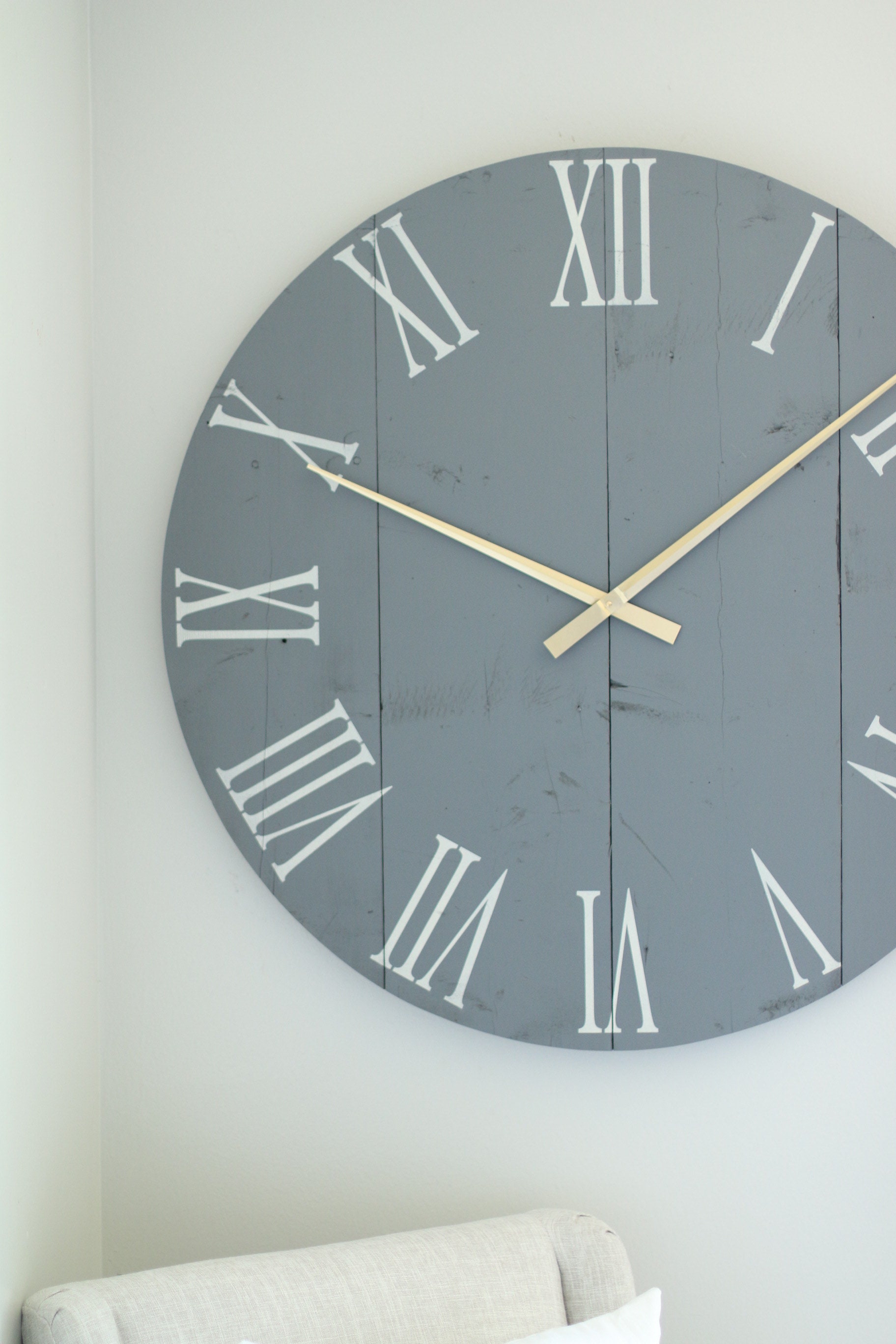 Large Wall Clock Slate Grey and Gold Clocks for Wall | Etsy