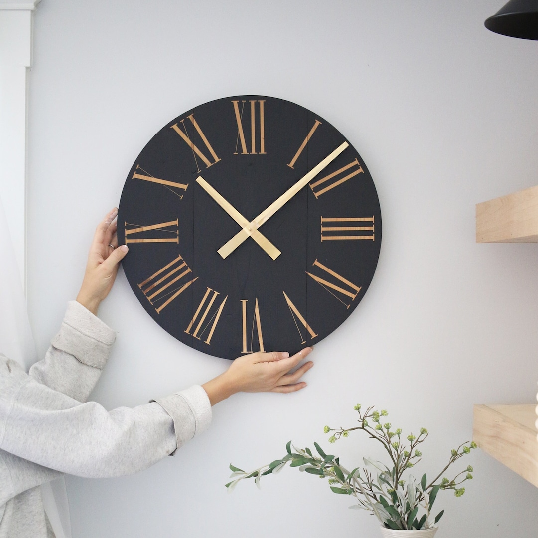 Wall Clock - Black and Gold - Living Room Home Decor - Modern Farmhouse ...