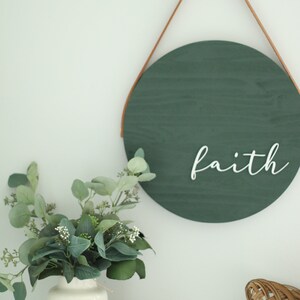 Faith Round - Hunter Green - Cognac Strap - Wood Round Sign ...
