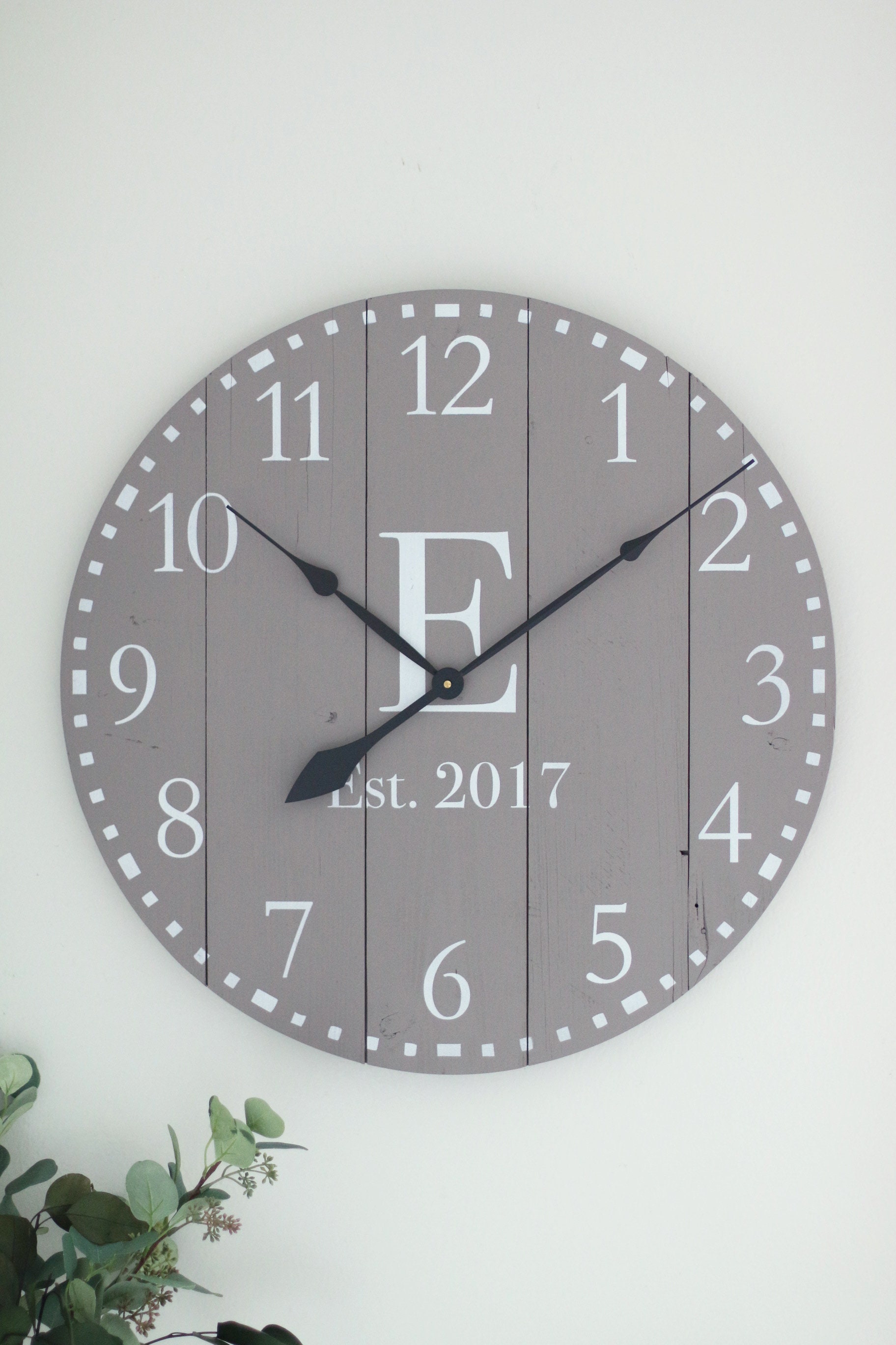 Large Wall Clock Grey Chalk Paint Living Room Decor - Etsy