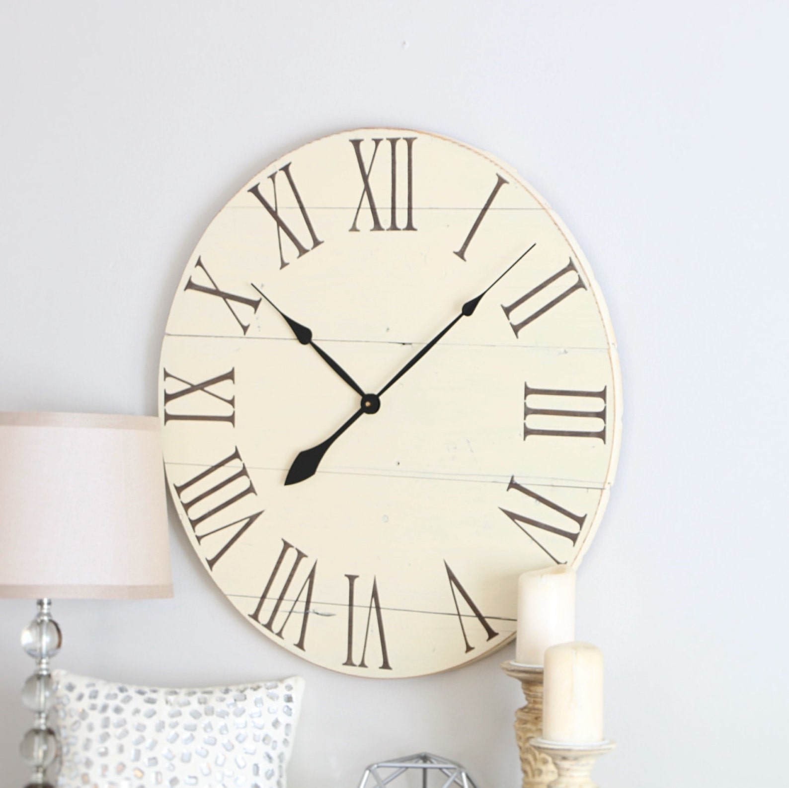 Large Wall Clock off White Clock Farmhouse Living Room - Etsy