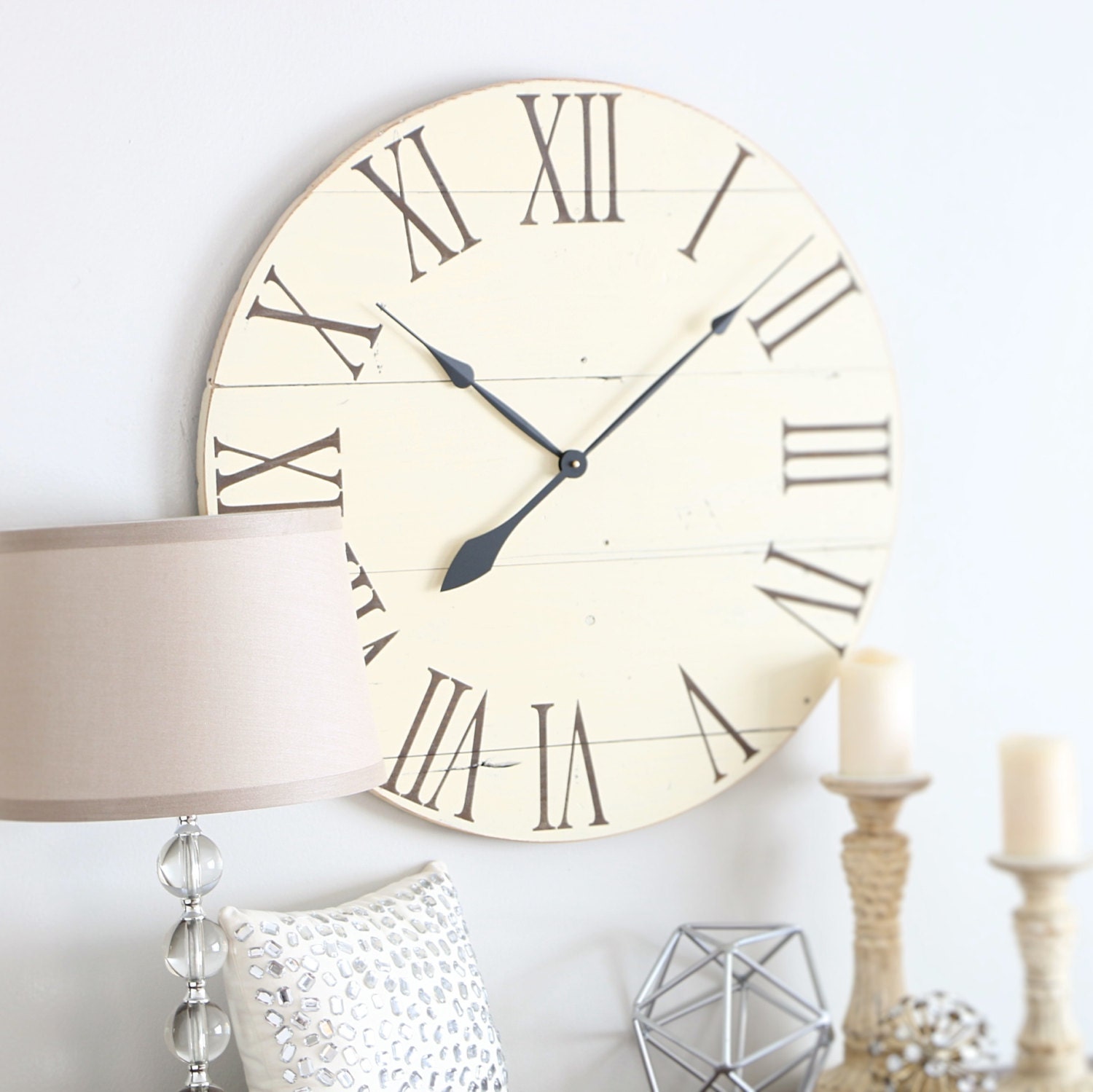 Large Wall Clock off White Clock Farmhouse Living Room - Etsy