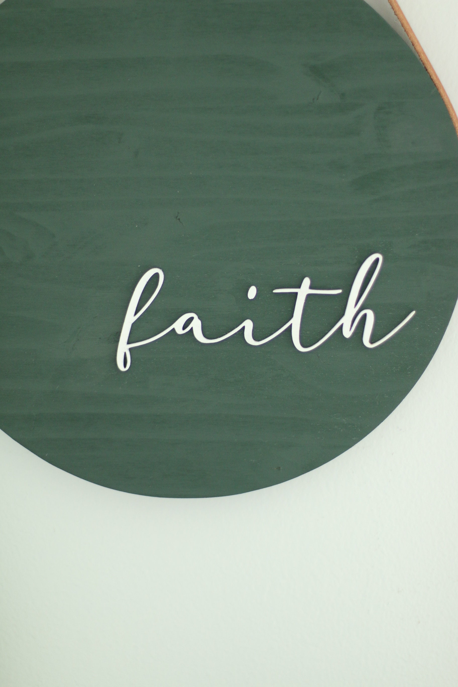 Faith Round Hunter Green Cognac Strap Wood Round Sign - Etsy